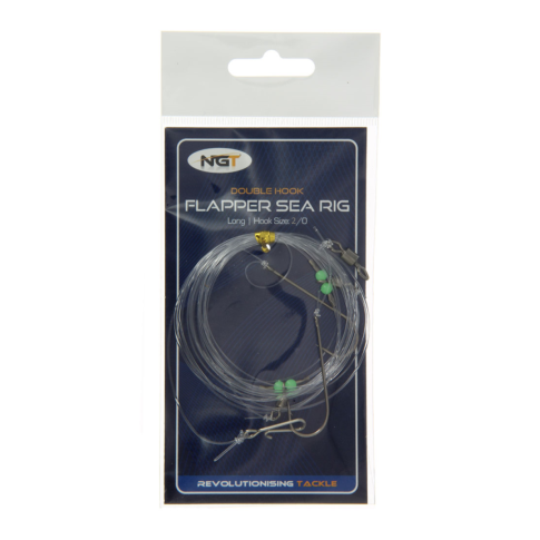 NGT Double Hook Flapper Sea Rig Long - Size 2/0, Ready-Made Sea Fishing Rig
